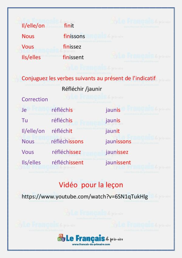 Les verbes du 2ème groupe au présent | Le français du primaire