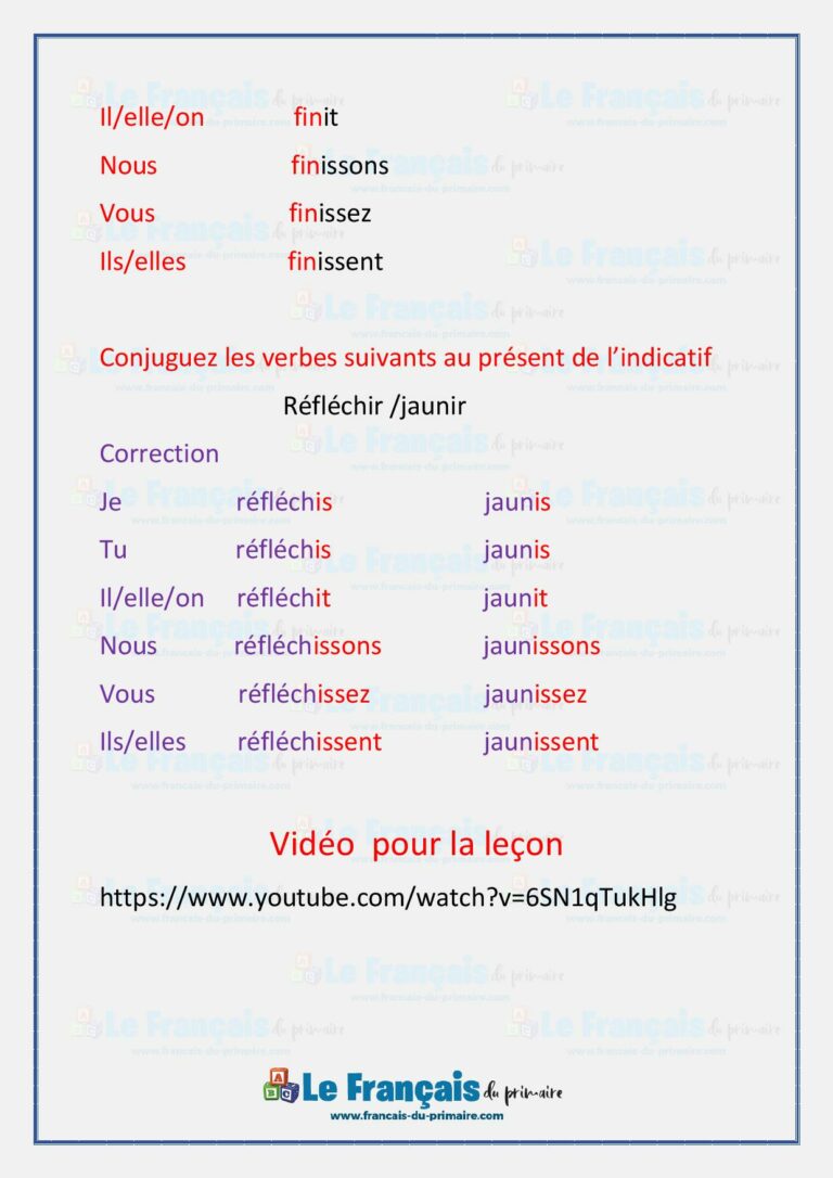 Les verbes du 2ème groupe au présent | Le français du primaire