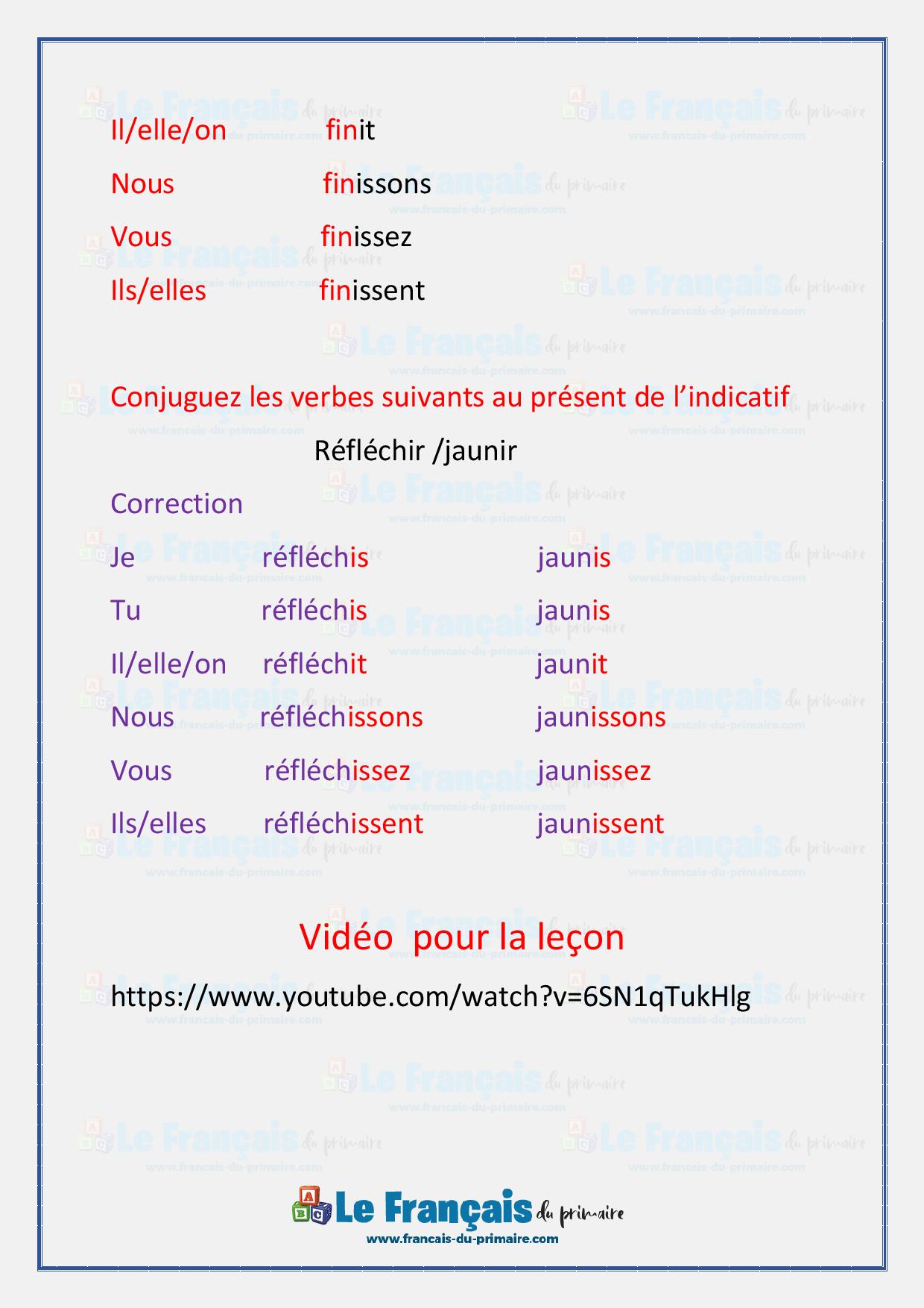 Les verbes du 2ème groupe au présent | Le français du primaire