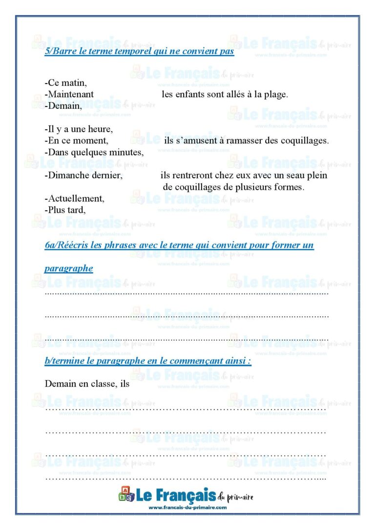 le présent/le futur /le passé (5eme année) | Le français du primaire