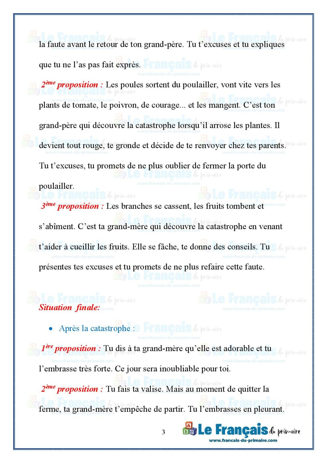 Entraînement à la production écrite 6eme année | Le français du primaire