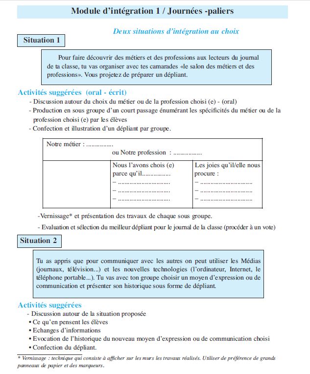 Intégration 1 journées paliers | Le français du primaire