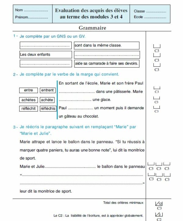 Évaluation N2 module 3/module 4 (5ème année) | Le français du primaire