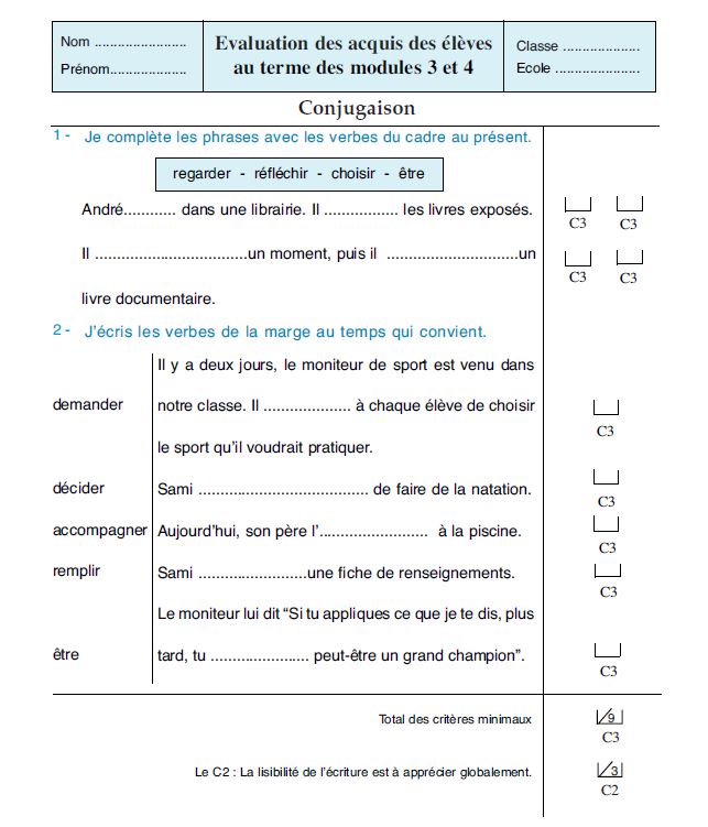 Évaluation N2 module 3/module 4 (5ème année) | Le français du primaire
