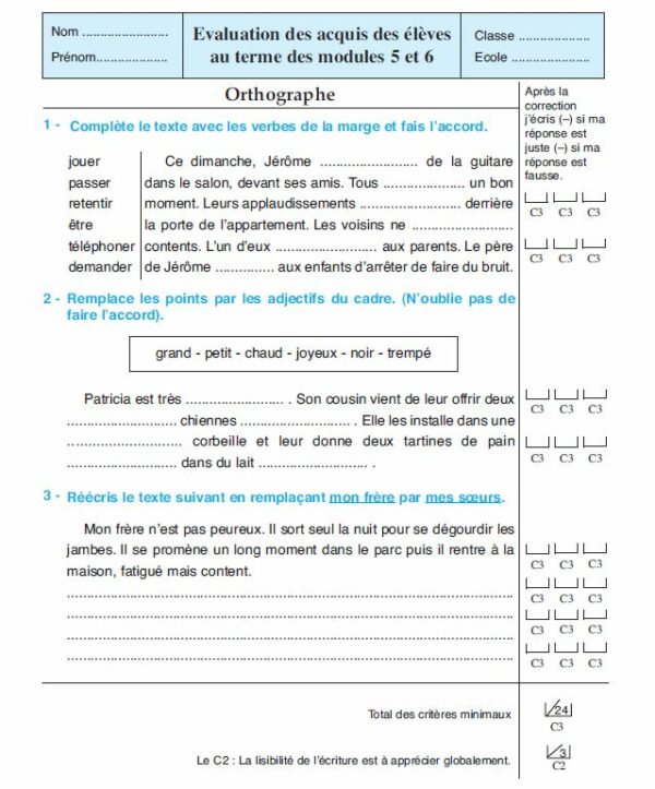 Evaluation N3 (module 5/module 6) | Le français du primaire