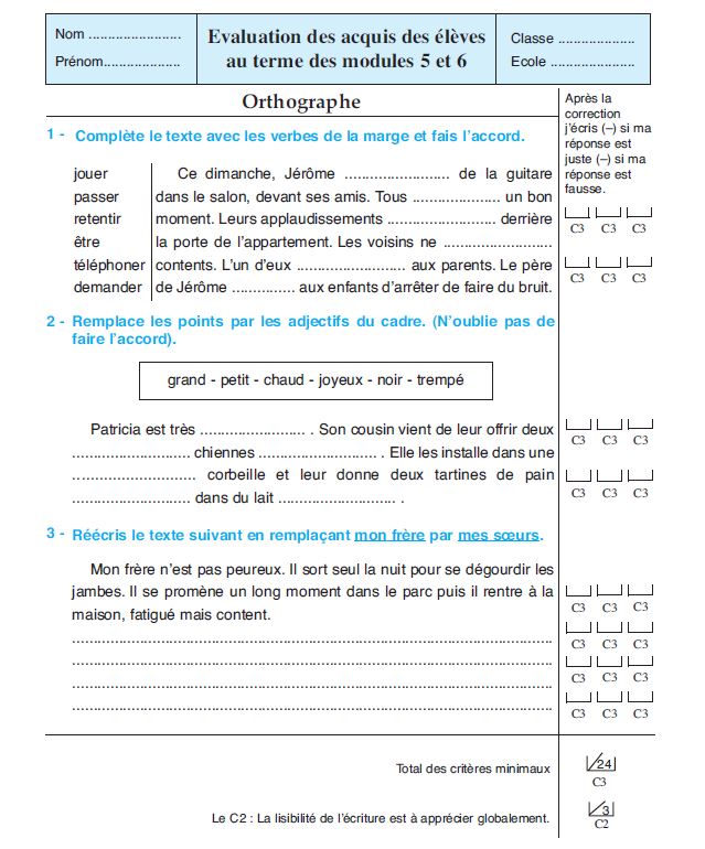 Evaluation N3 (module 5/module 6) | Le français du primaire