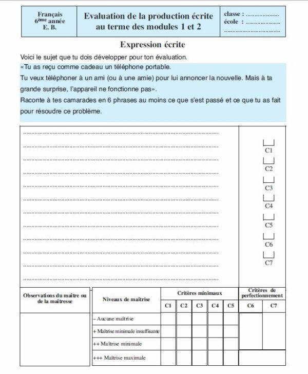 Evaluation N1(module 1/module 2) | Le français du primaire