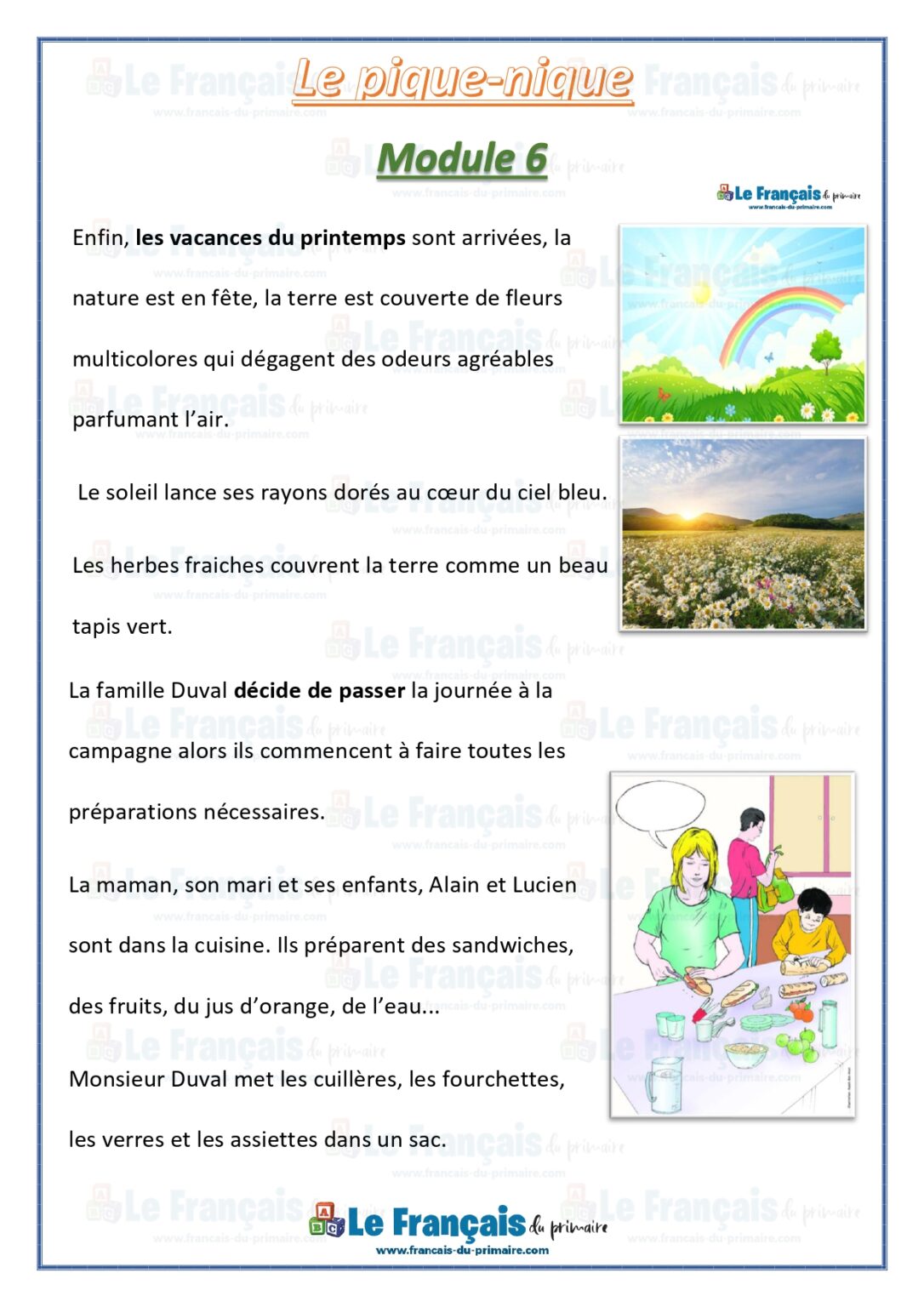 Expression orale 4ème année : Le pique-nique Module 6 | Le français du ...