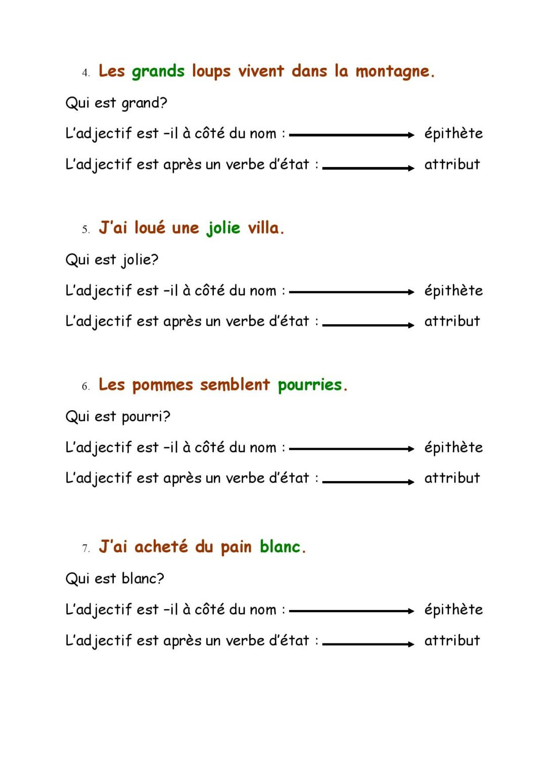 L'adjectif attribut /épithète | Le français du primaire