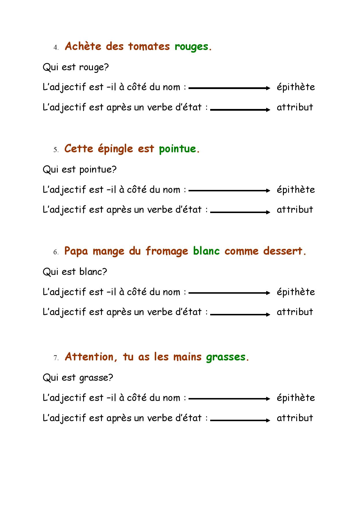 L'adjectif attribut /épithète | Le français du primaire