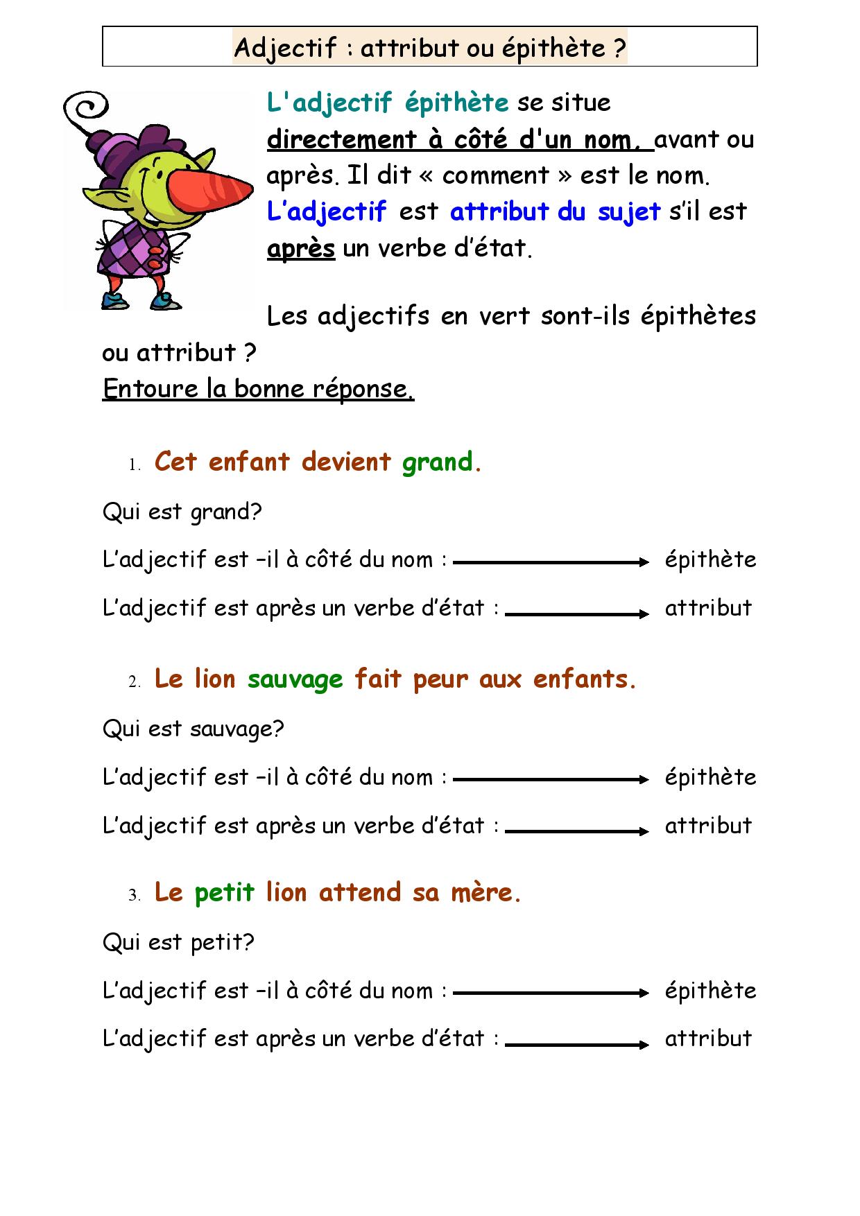 L'adjectif attribut /épithète | Le français du primaire