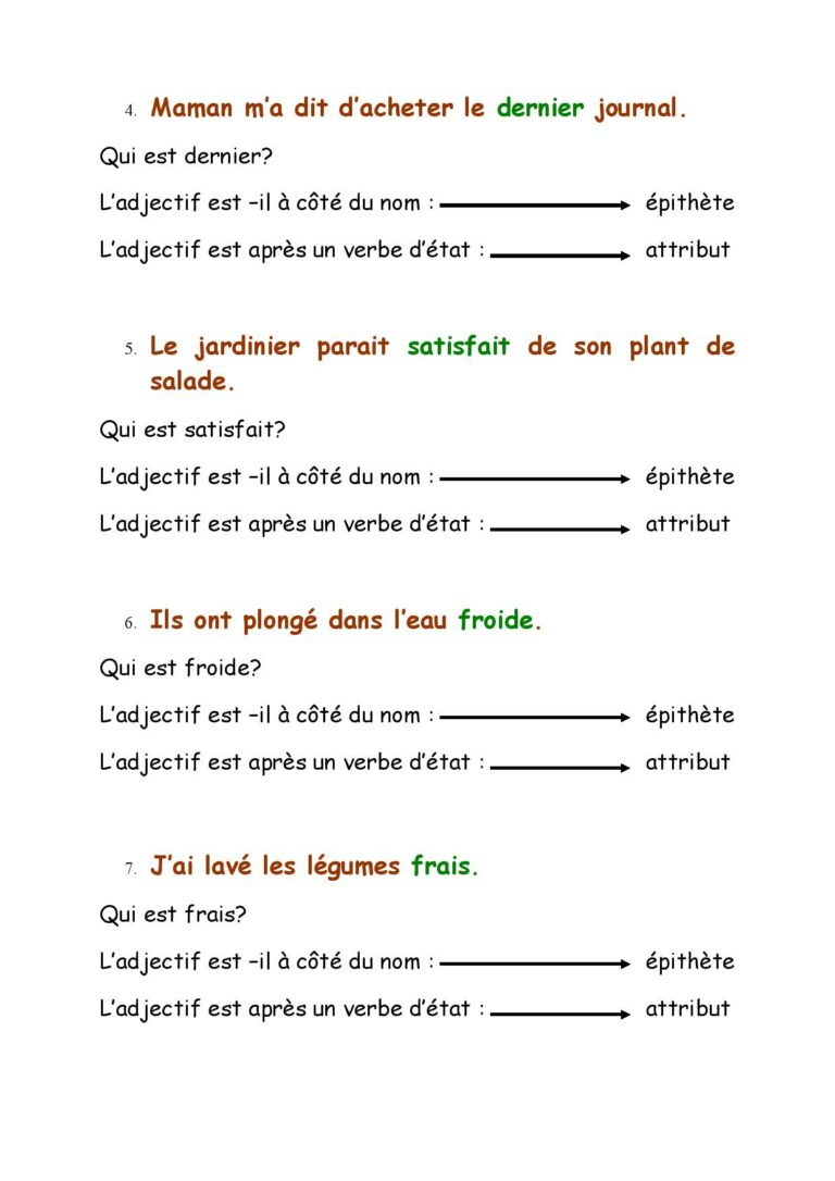 L'adjectif attribut /épithète | Le français du primaire