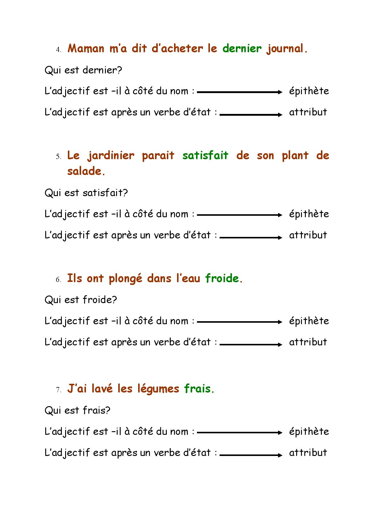 L'adjectif attribut /épithète | Le français du primaire
