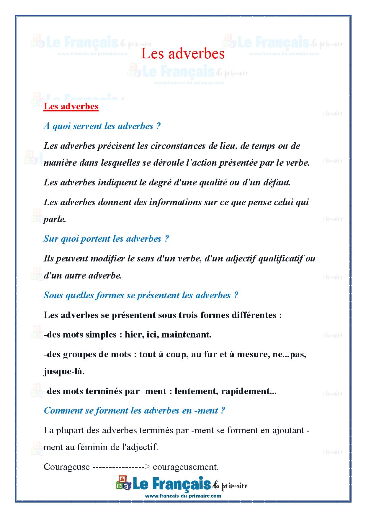 L'adverbe | Le français du primaire