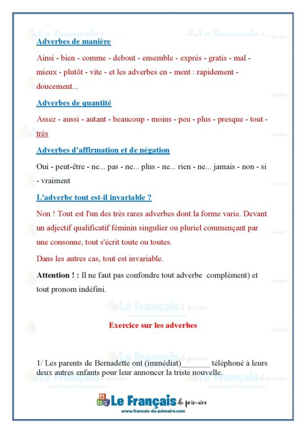 L'adverbe | Le français du primaire