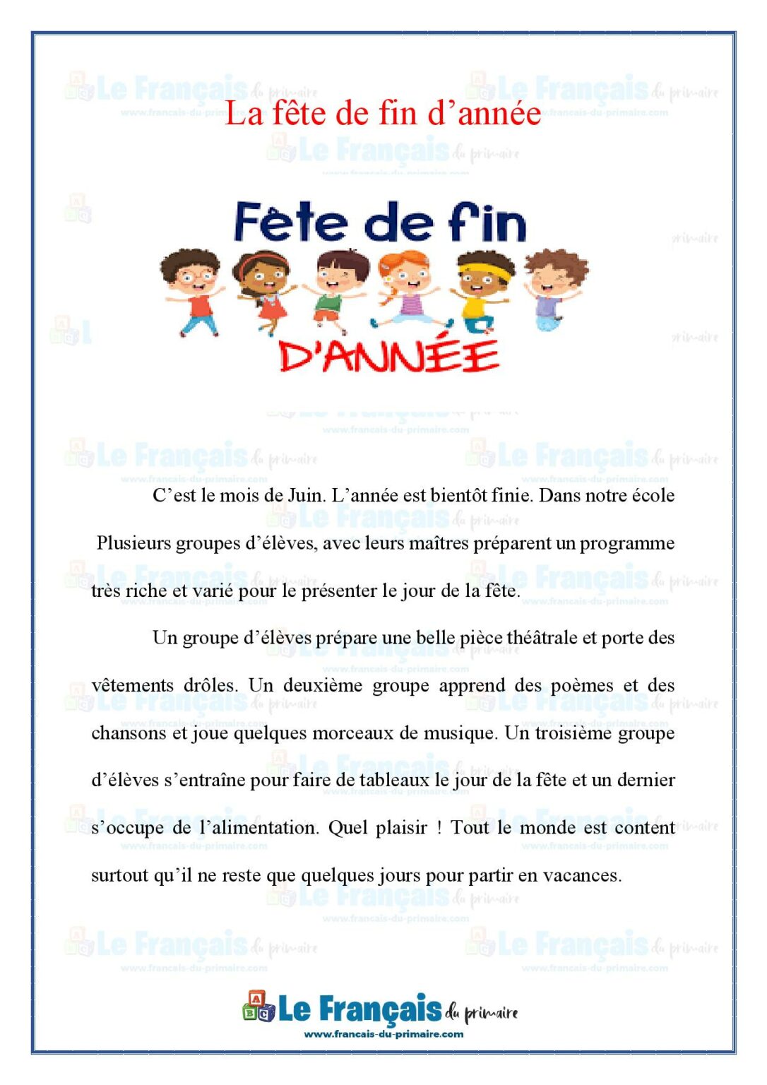 La fête de fin d’année | Le français du primaire