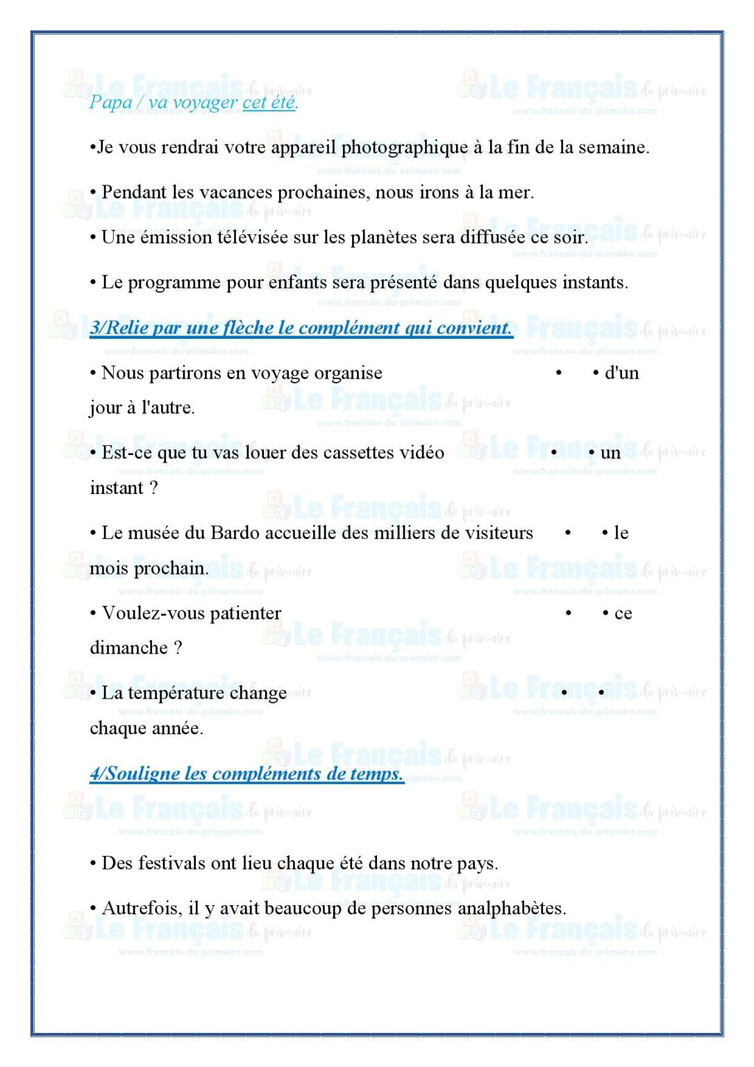 Le complément de temps | Le français du primaire