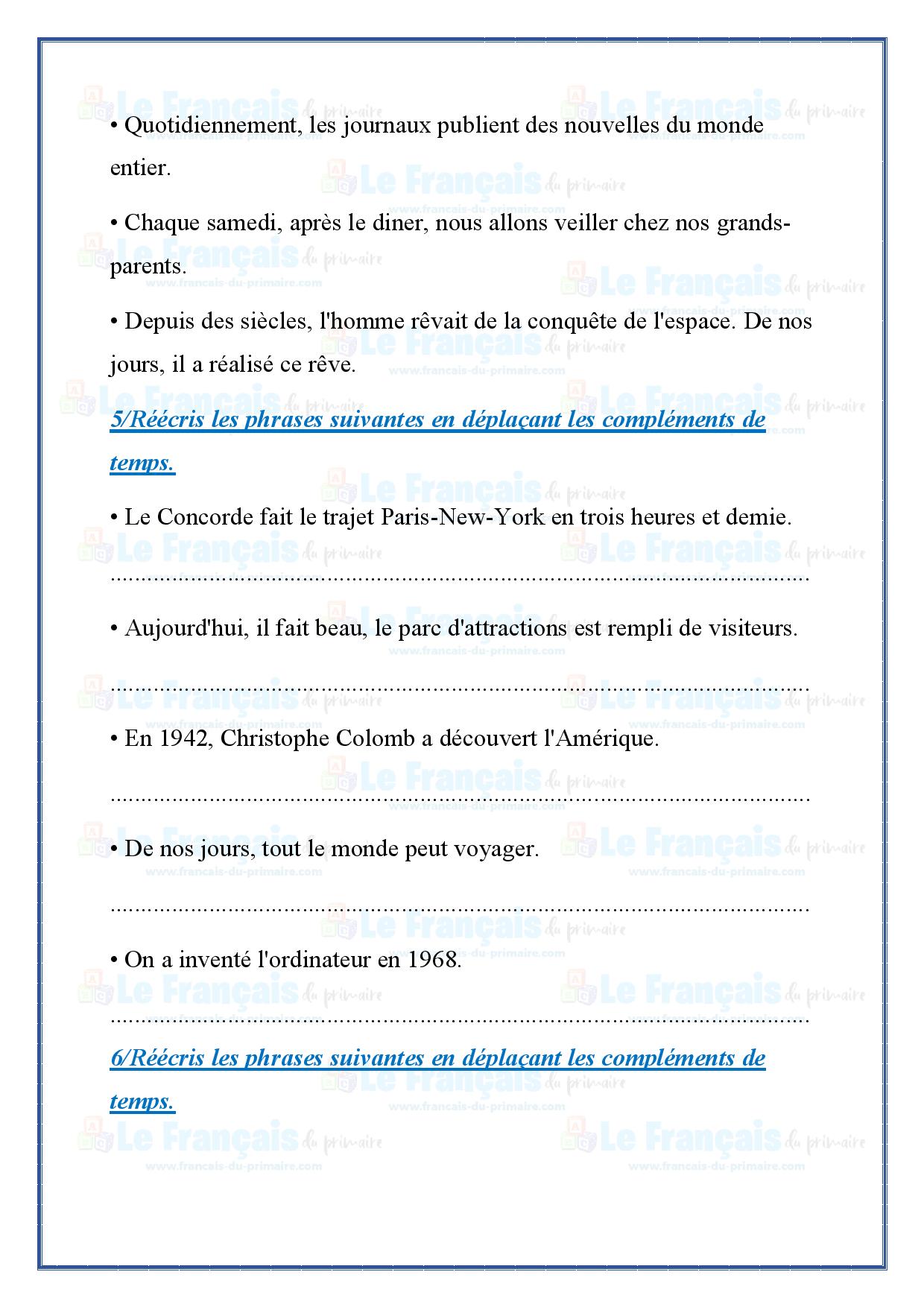 Le complément de temps | Le français du primaire