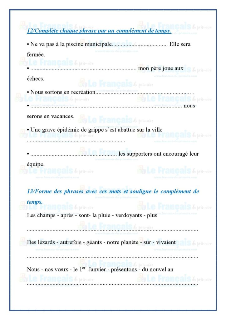 Le complément de temps | Le français du primaire