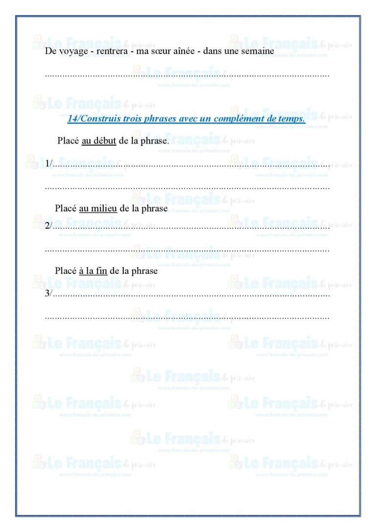 Le complément de temps | Le français du primaire