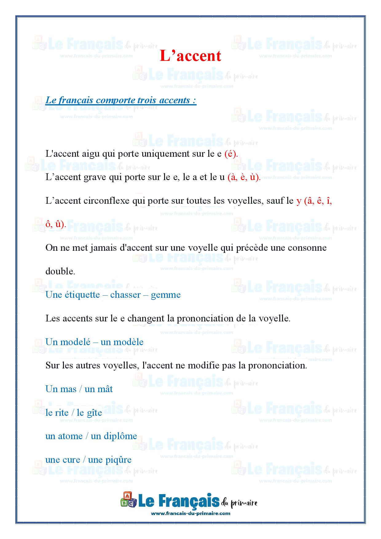 Les accents | Le français du primaire