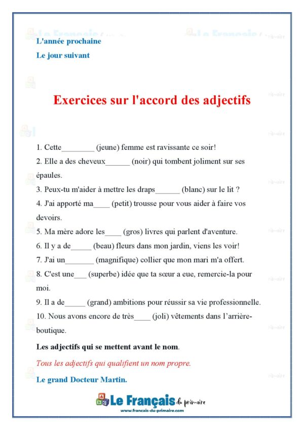 L'adjectif (cours/exercices) | Le français du primaire