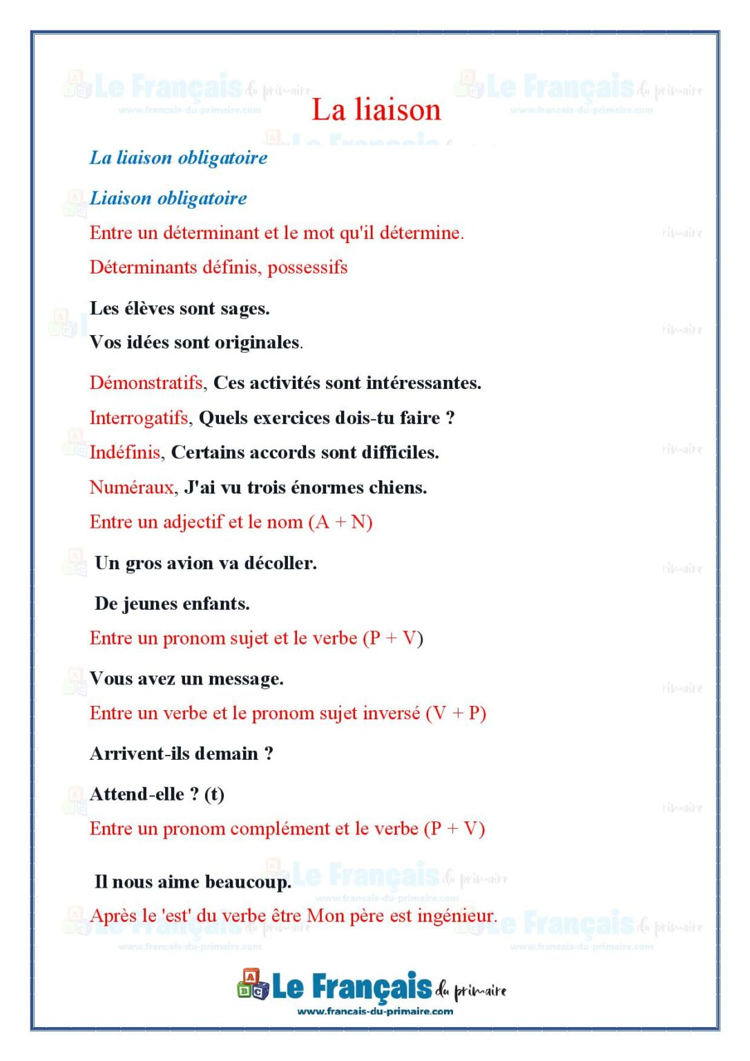 Les liaisons | Le français du primaire