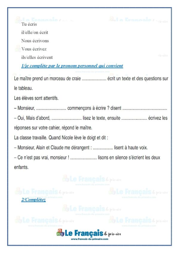 Les verbes lire /dire/écrire au présent | Le français du primaire