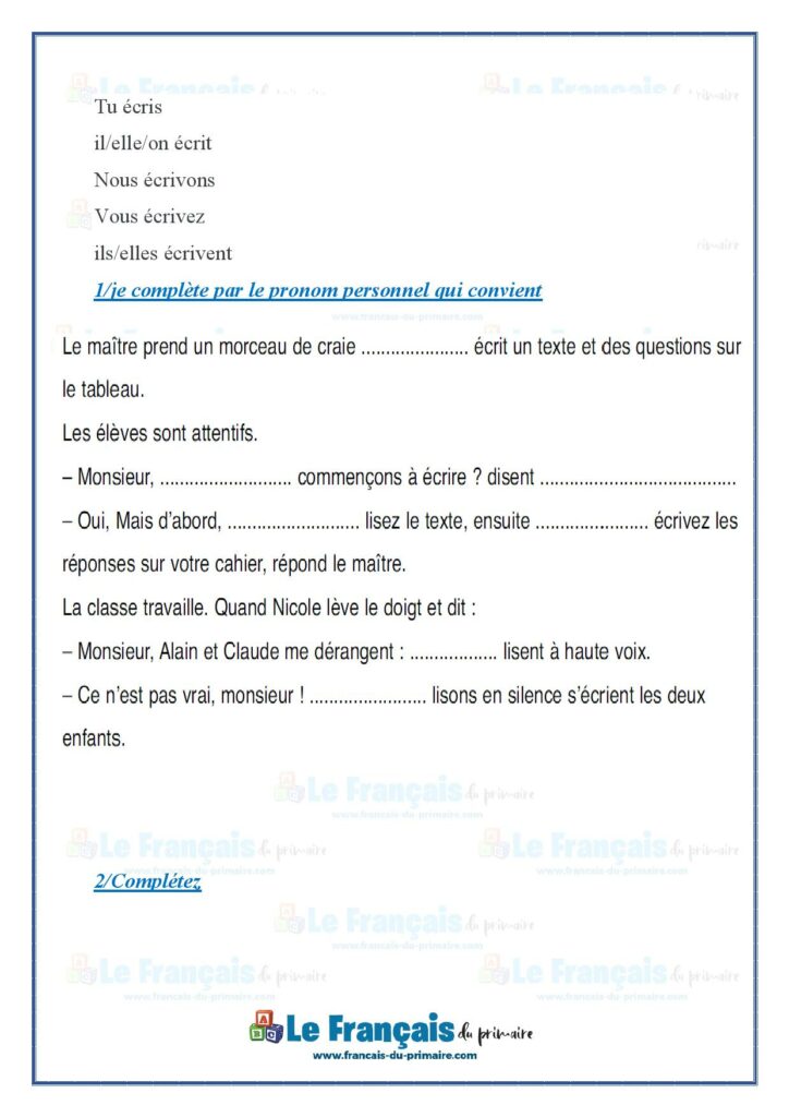 Les verbes lire /dire/écrire au présent | Le français du primaire