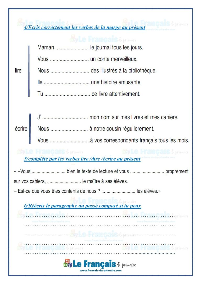 Les verbes lire /dire/écrire au présent | Le français du primaire