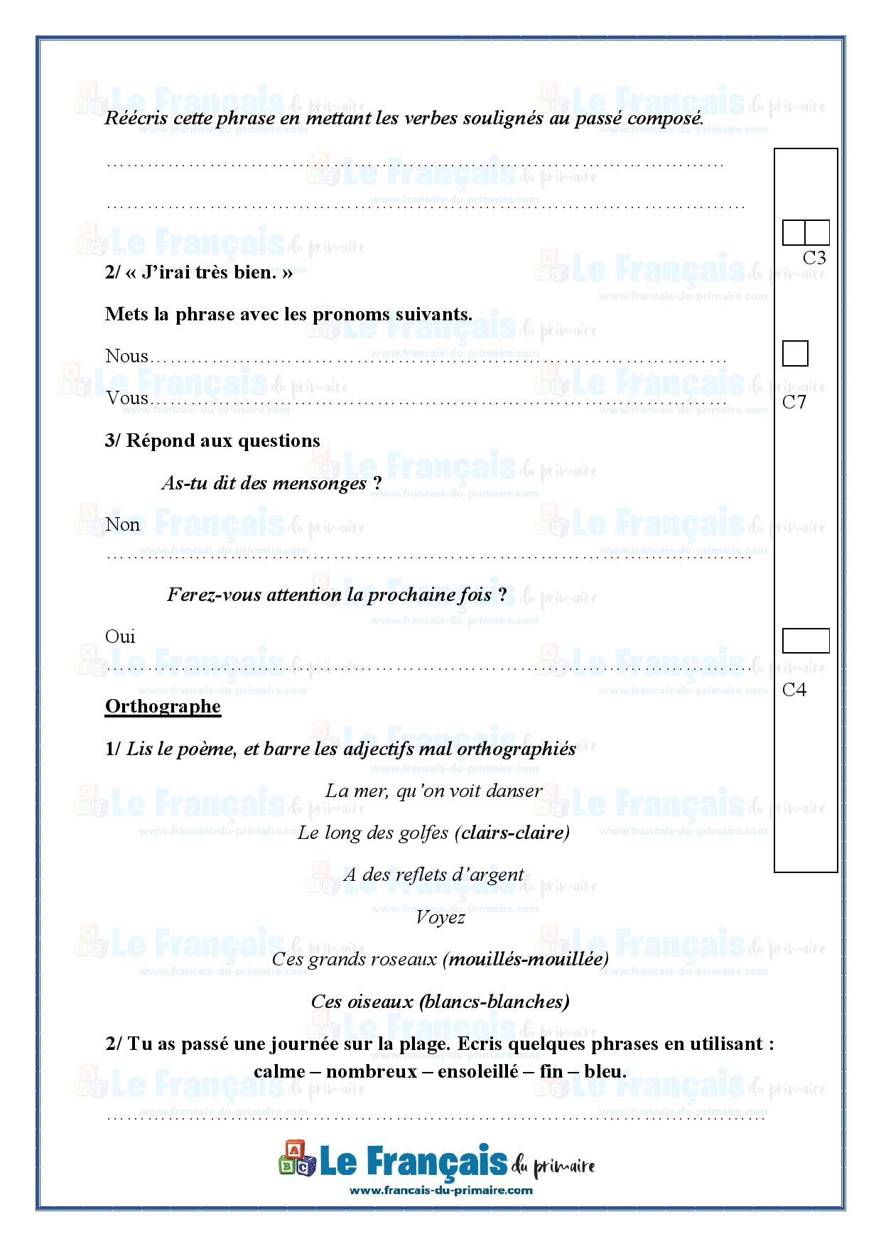 Examen langue 6ème année /3ème trimestre | Le français du primaire