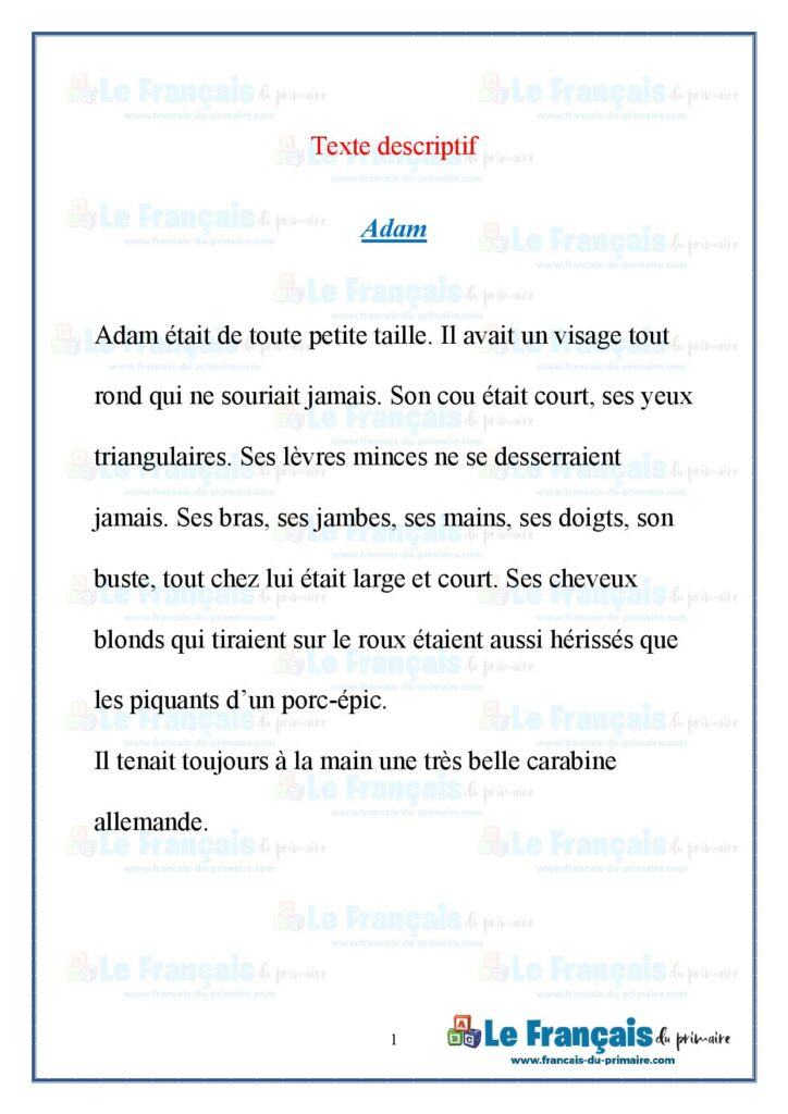 Texte descriptif :Adam | Le français du primaire