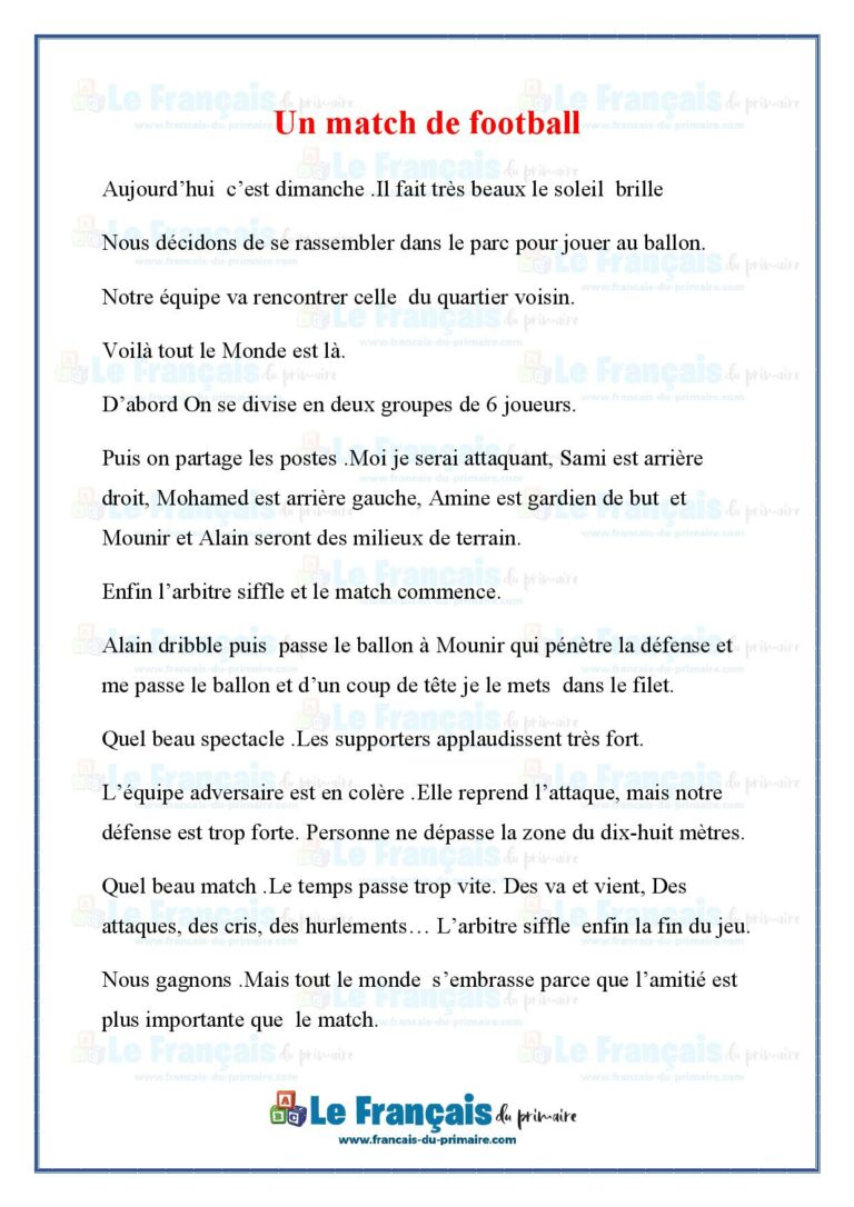 Production écrite /Un match de football | Le français du primaire