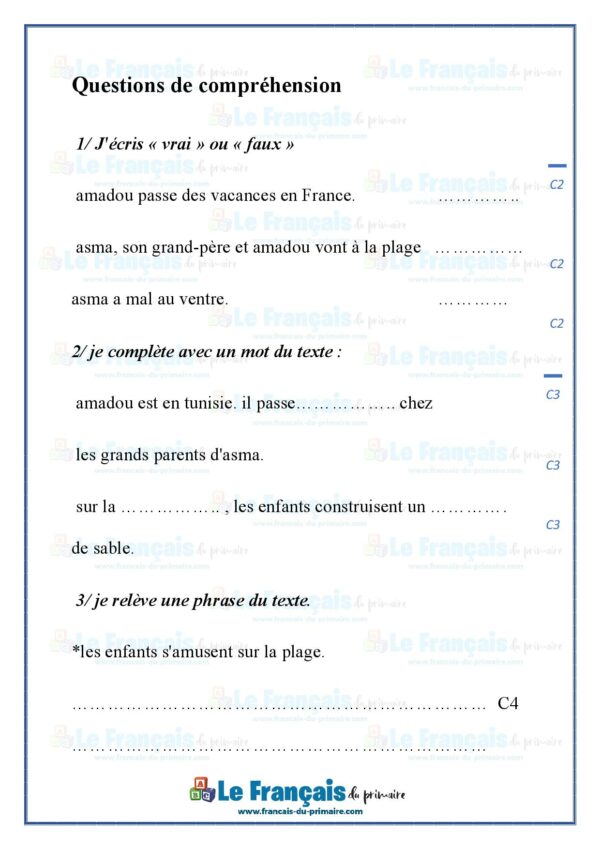 Évaluation de la lecture compréhension /4ème année/prérequis | Le ...