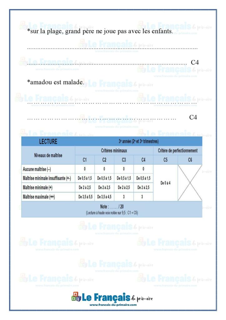 Évaluation de la lecture compréhension /4ème année/prérequis | Le ...