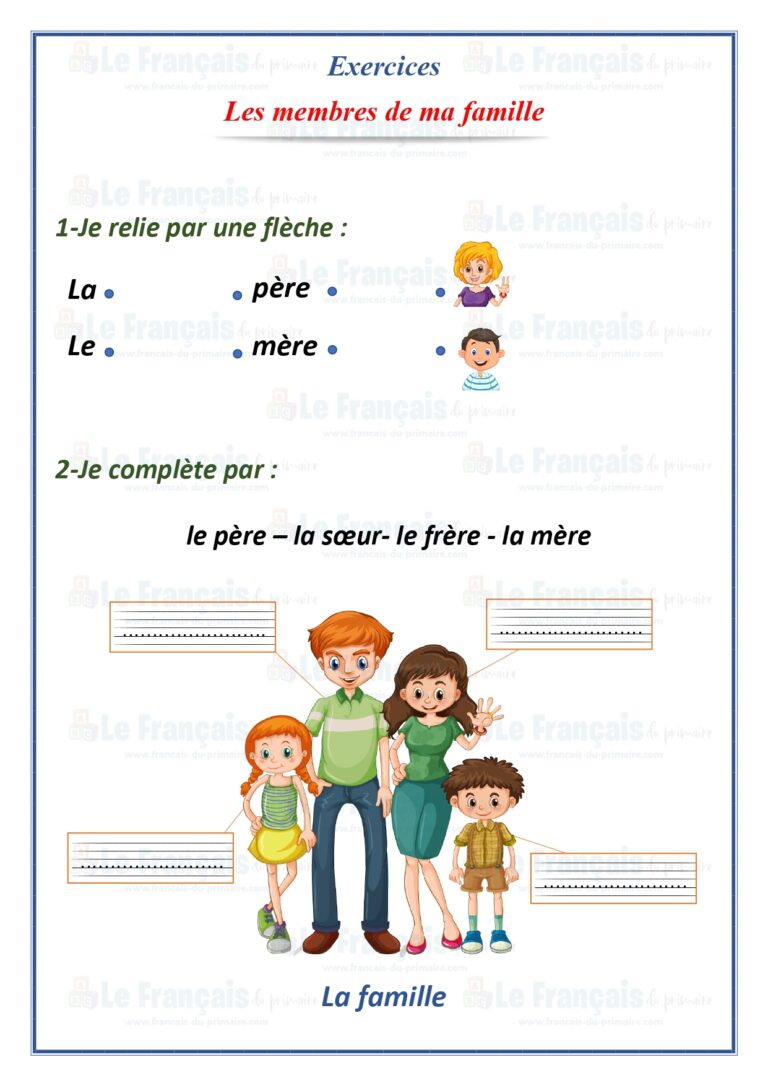 Les membres de la famille (Exercices) | Le français du primaire