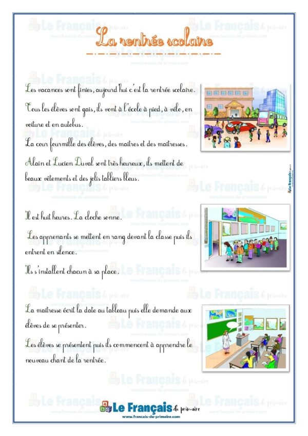 Production écrite 4ème (la rentrée scolaire) Le français du primaire
