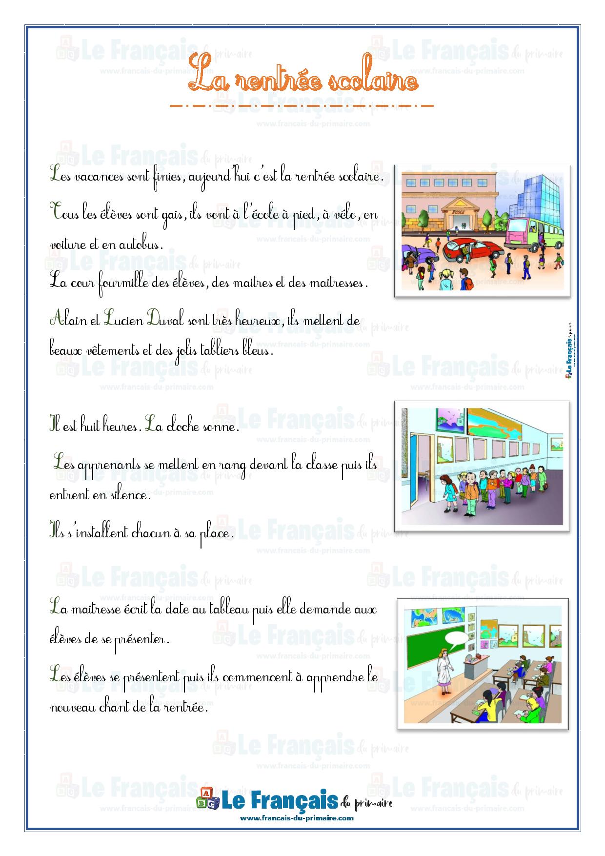 Production écrite 4ème (la rentrée scolaire) Le français du primaire