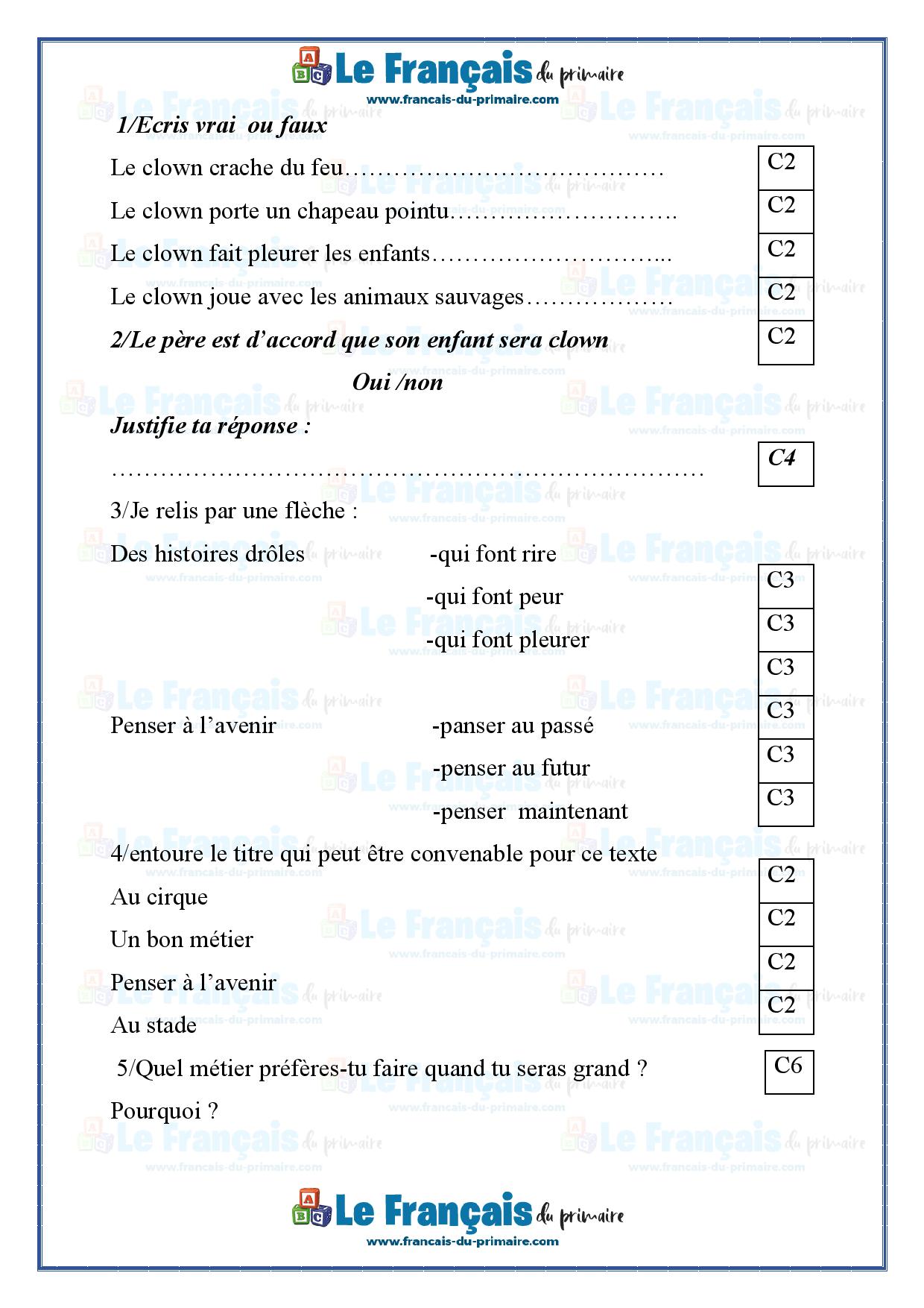 Examen lecture compréhension 6ème année premier trimestre (exemple1 ...