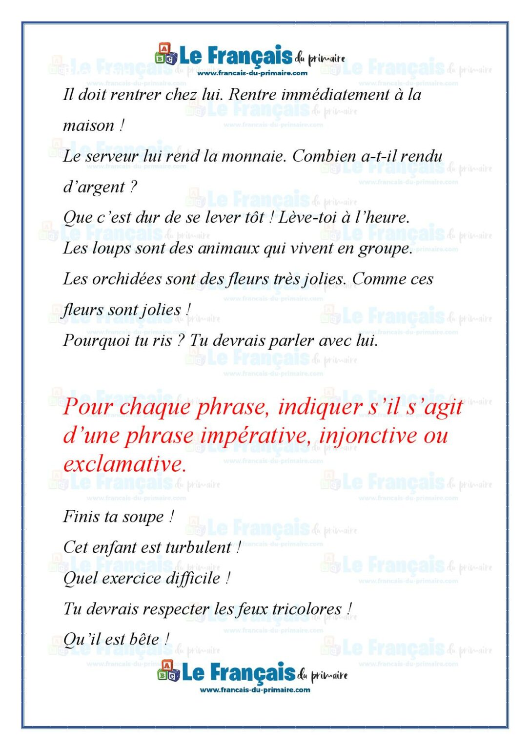 Les différents types de phrases | Le français du primaire