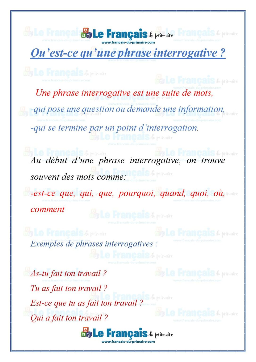 Qu’est-ce qu’une phrase interrogative ? | Le français du primaire