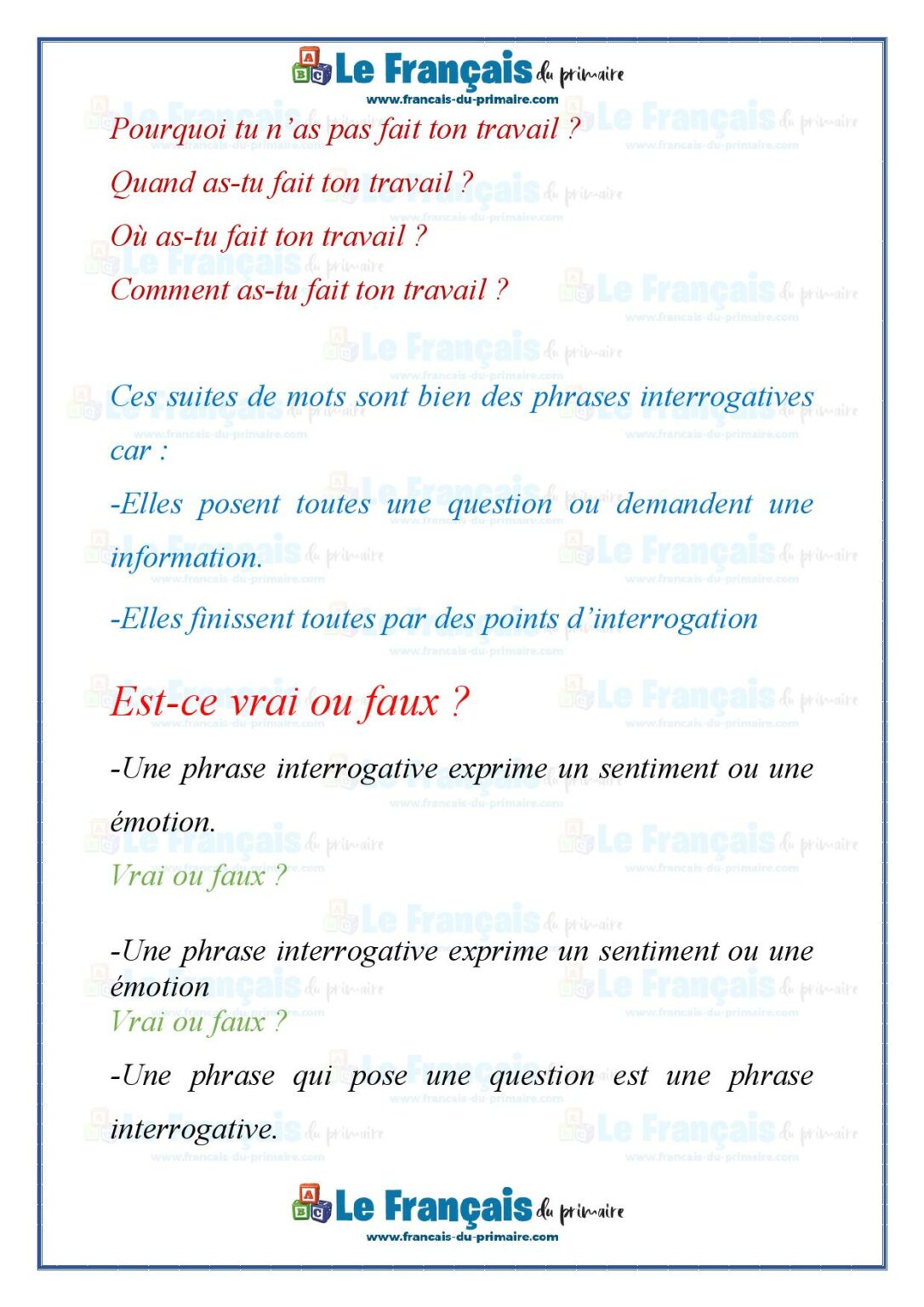 Qu’est-ce qu’une phrase interrogative ? | Le français du primaire