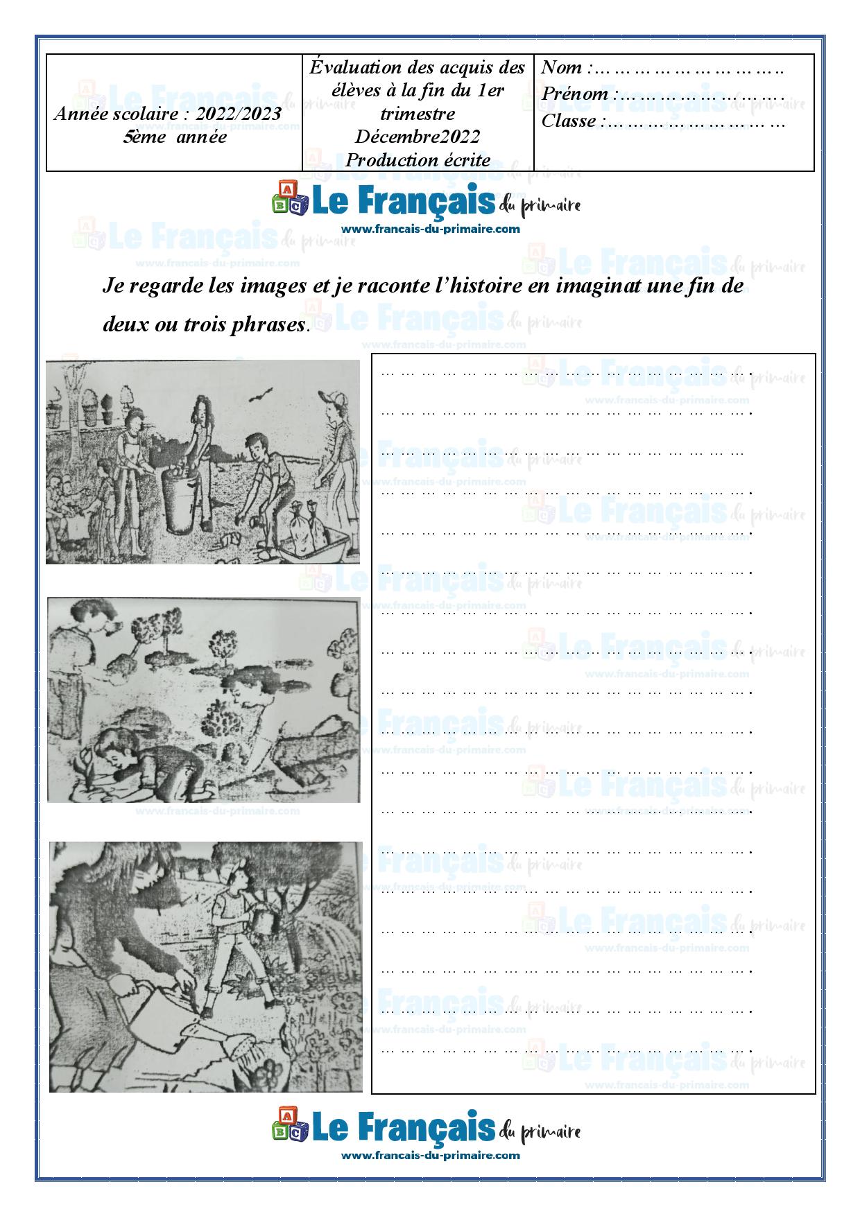 Examen production écrite 5ème année premier trimestre | Le français du ...