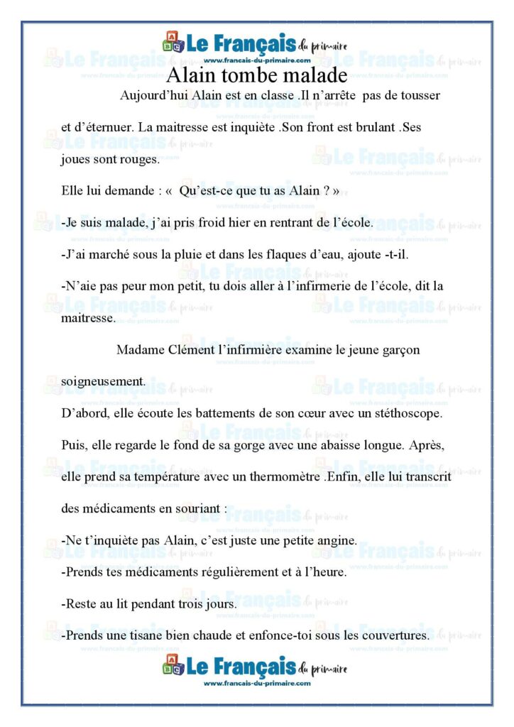 Alain tombe malade / 4ème année | Le français du primaire