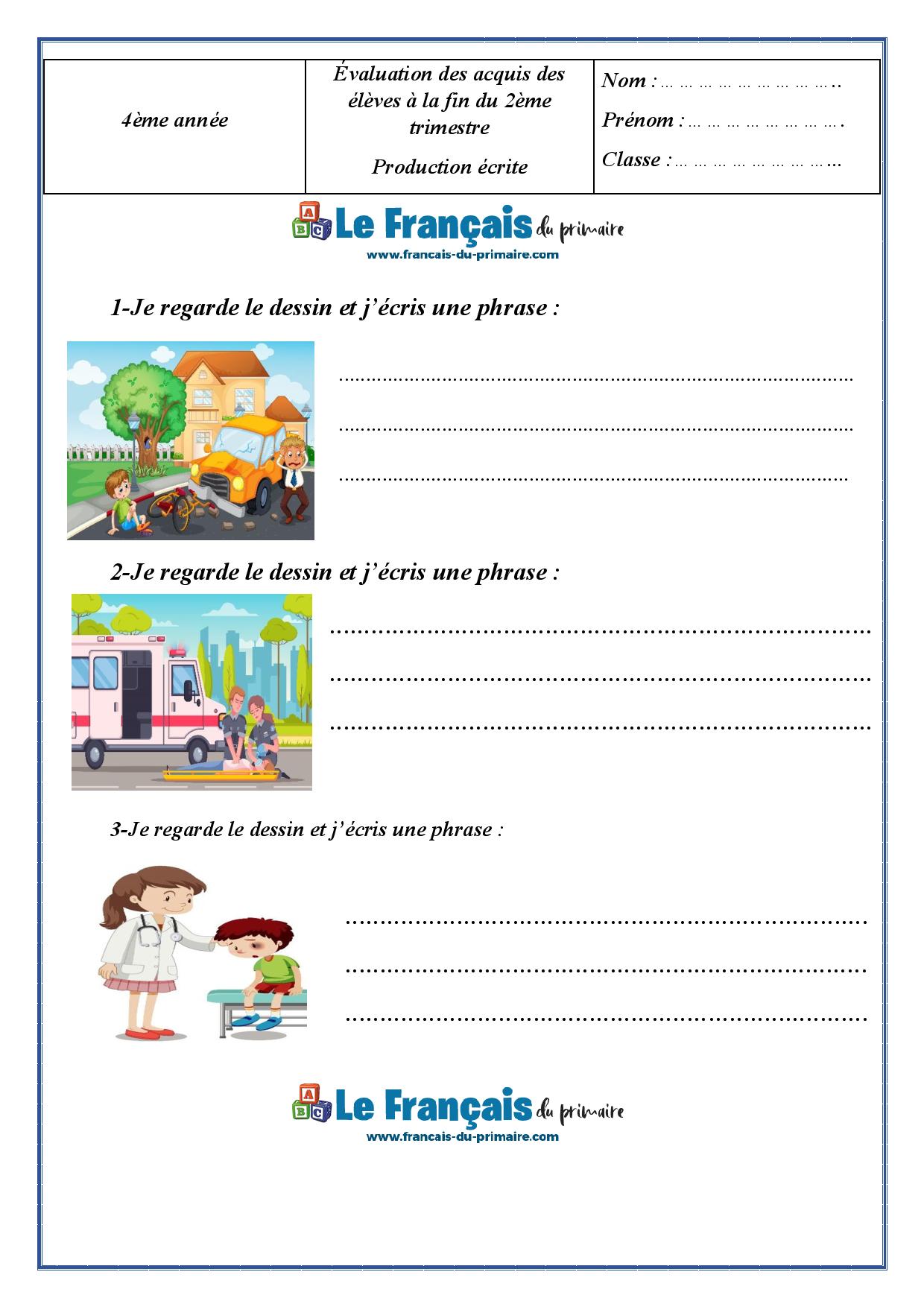 Examen production écrite 4ème année/trimestre 2 (exemple1) | Le ...