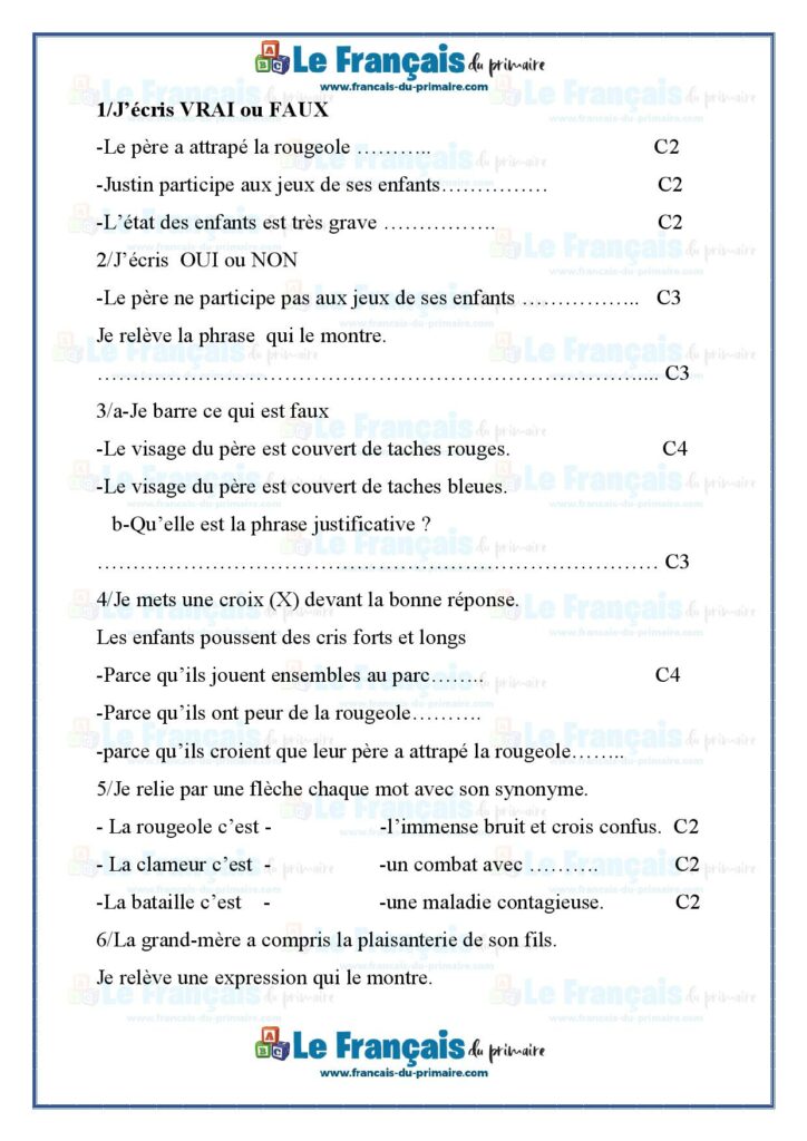 Examen Lecture compréhension 5ème année /Trimestre 2 | Le français du ...