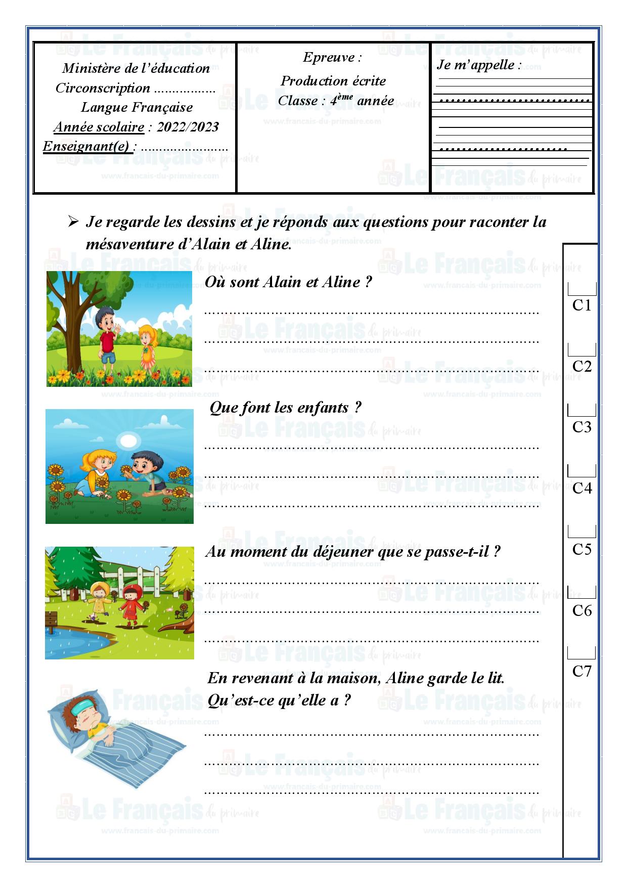 Examen 4ème année production écrite 2ème trimestre | Le français du ...