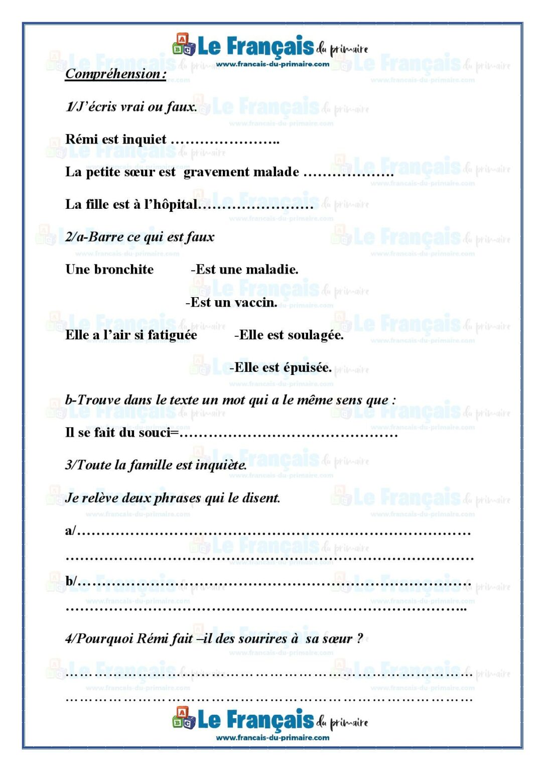 Examen 6ème année lecture compréhension /trimestre2 (exemple 3) | Le ...
