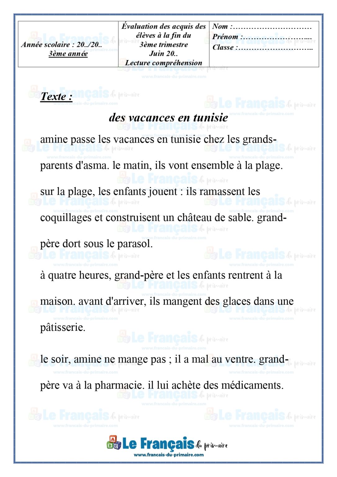 Examen lecture compréhension 3ème ( exemple 2) Trimestre 3 | Le ...