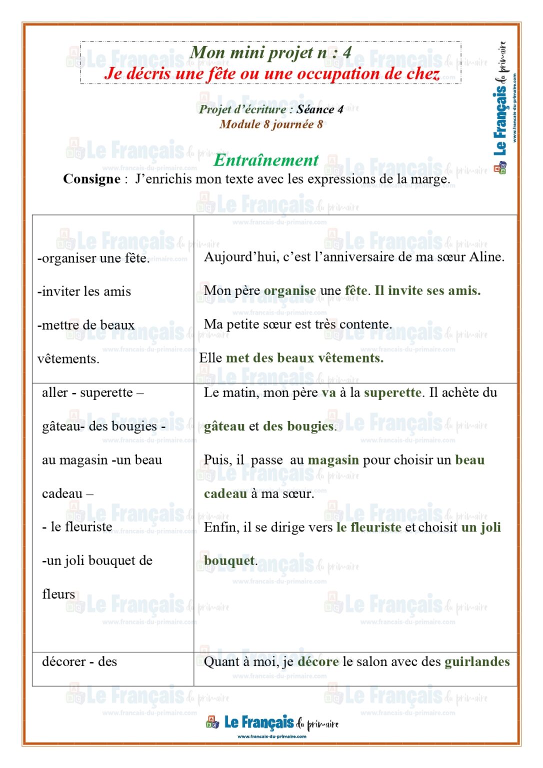 4ème Projet d'écriture : L'anniversaire (Correction) | Le français du ...
